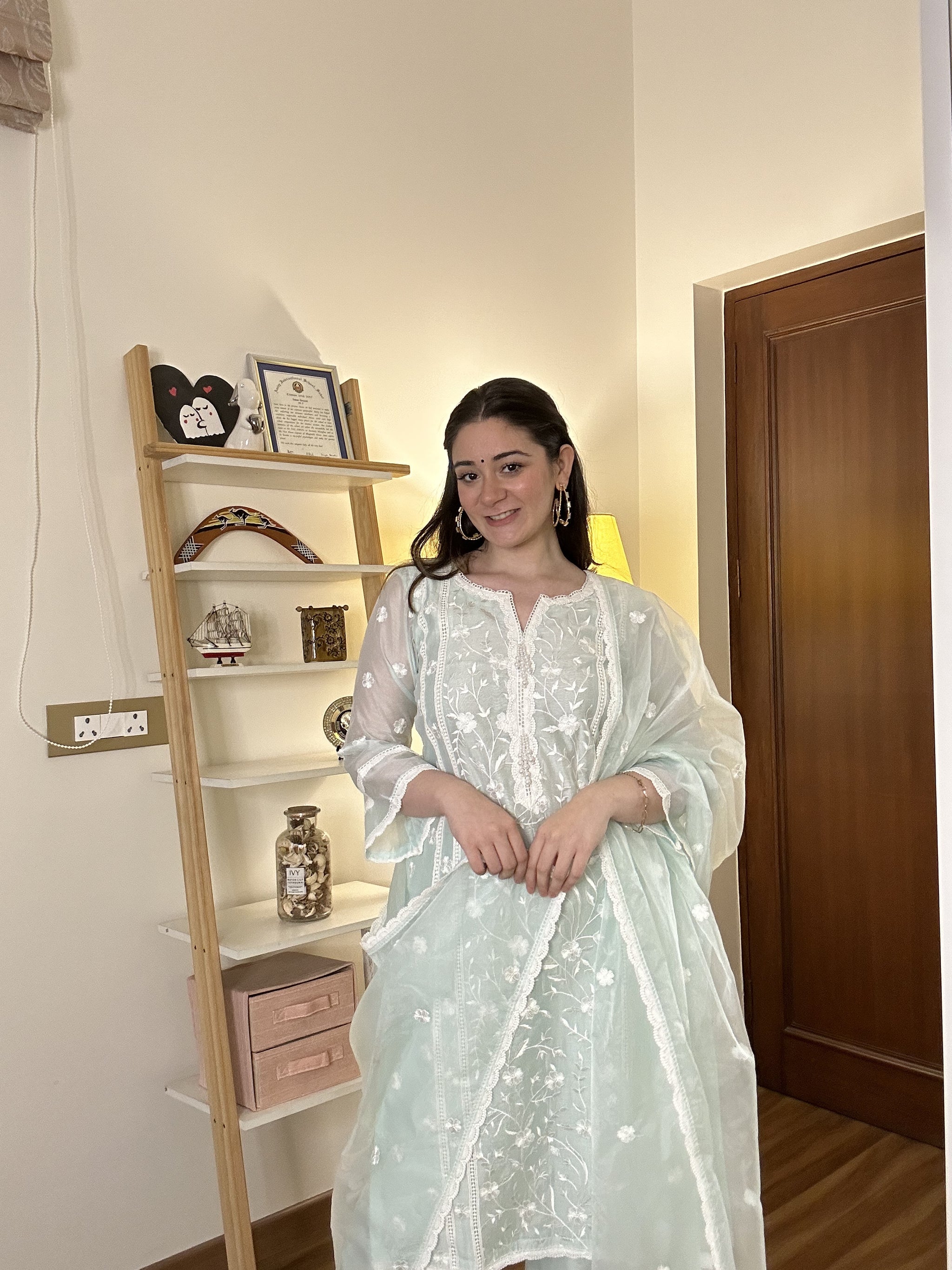 Sana Grover in Gulbahar - Mint Green Embroidered Suit Set. – Narayani ...