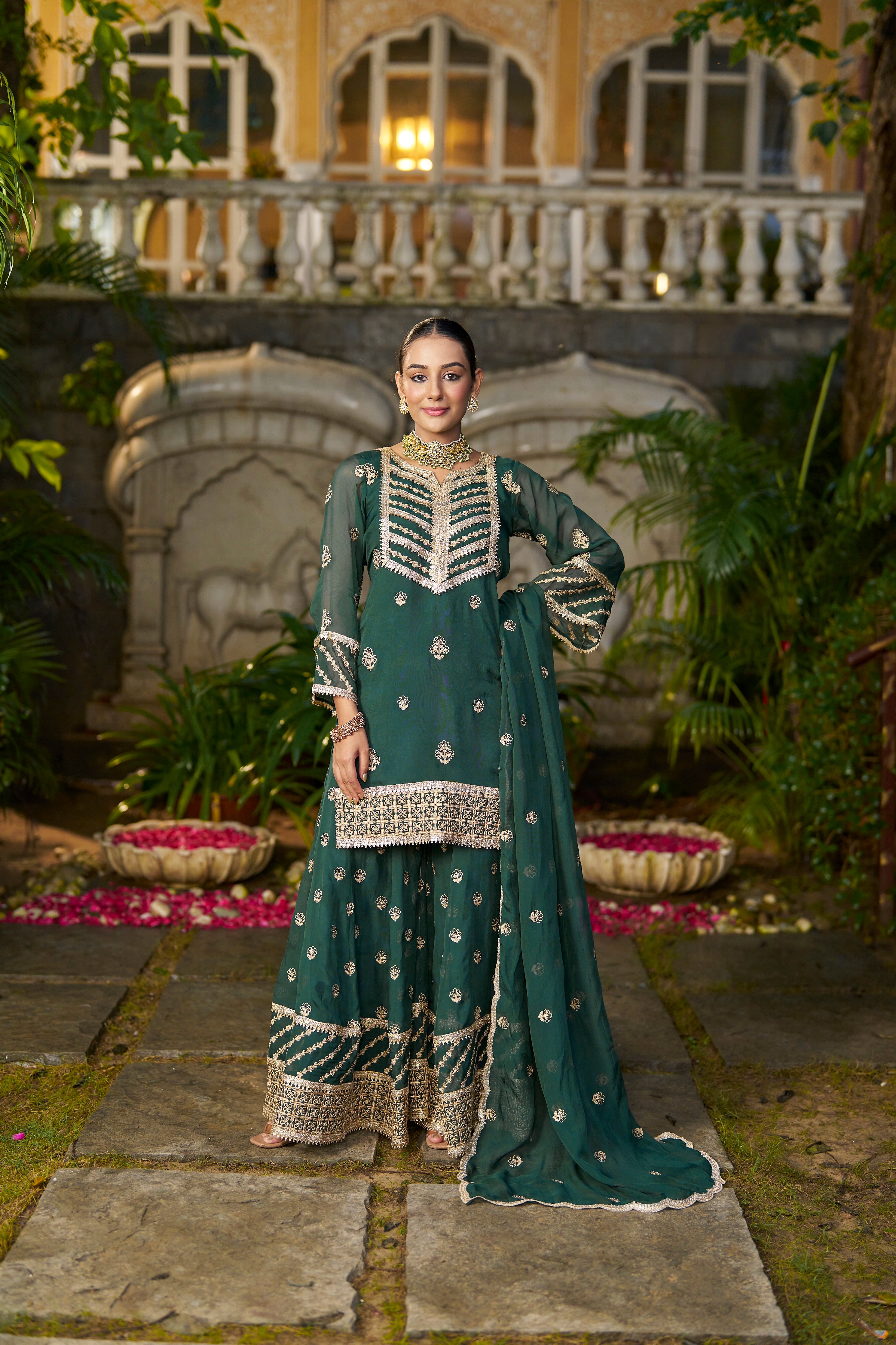 VANI - Green Organza Sharara Set – Narayani Vastra