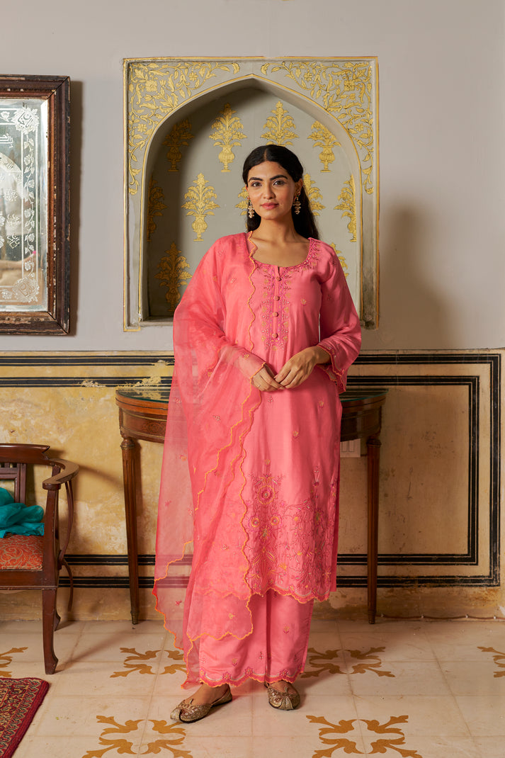 SINDORI - Pink Chanderi Suit Set – Narayani Vastra