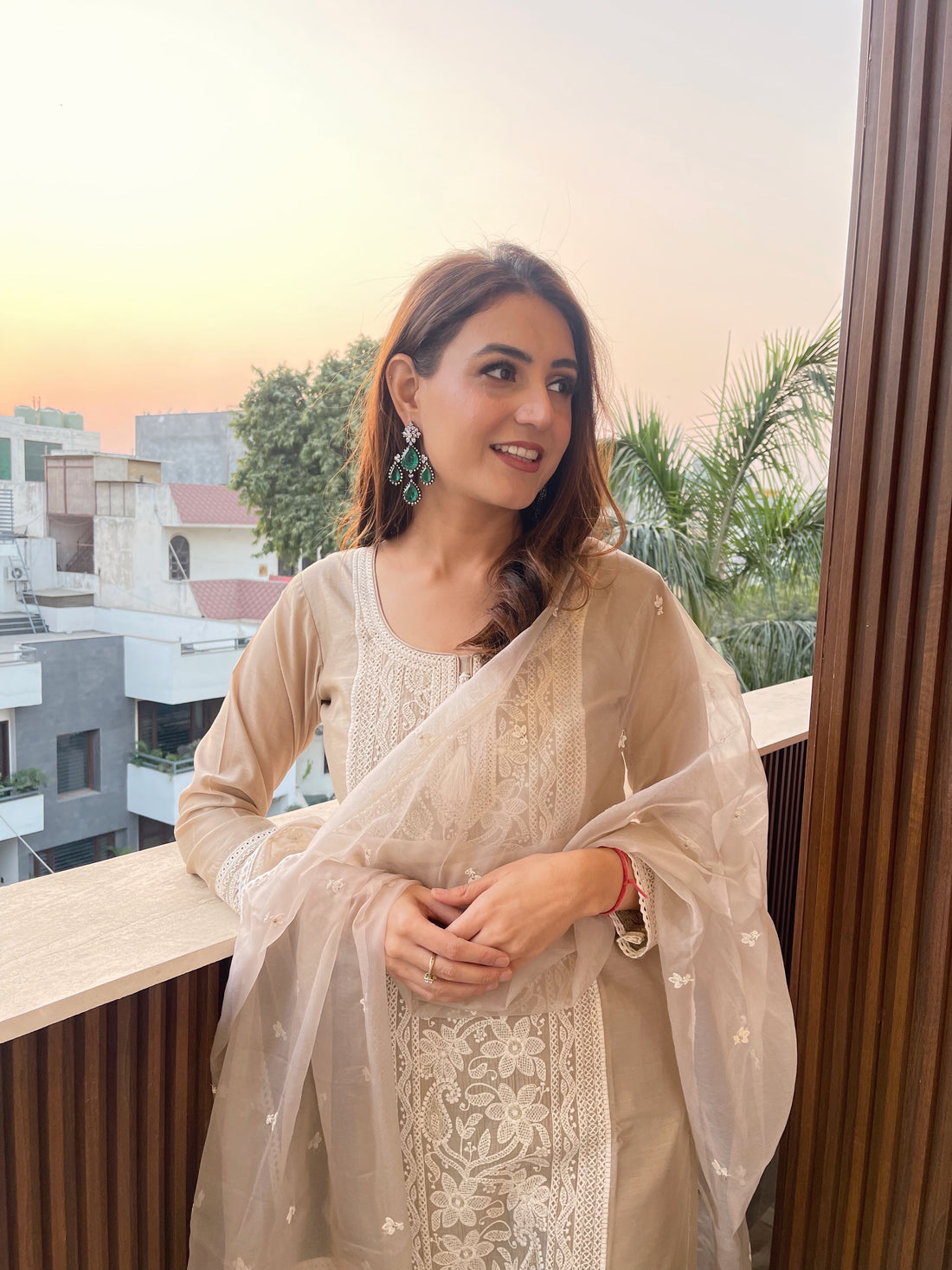 Rubal Wadhwa in Hazel Beige Chanderi Suit Set – Narayani Vastra